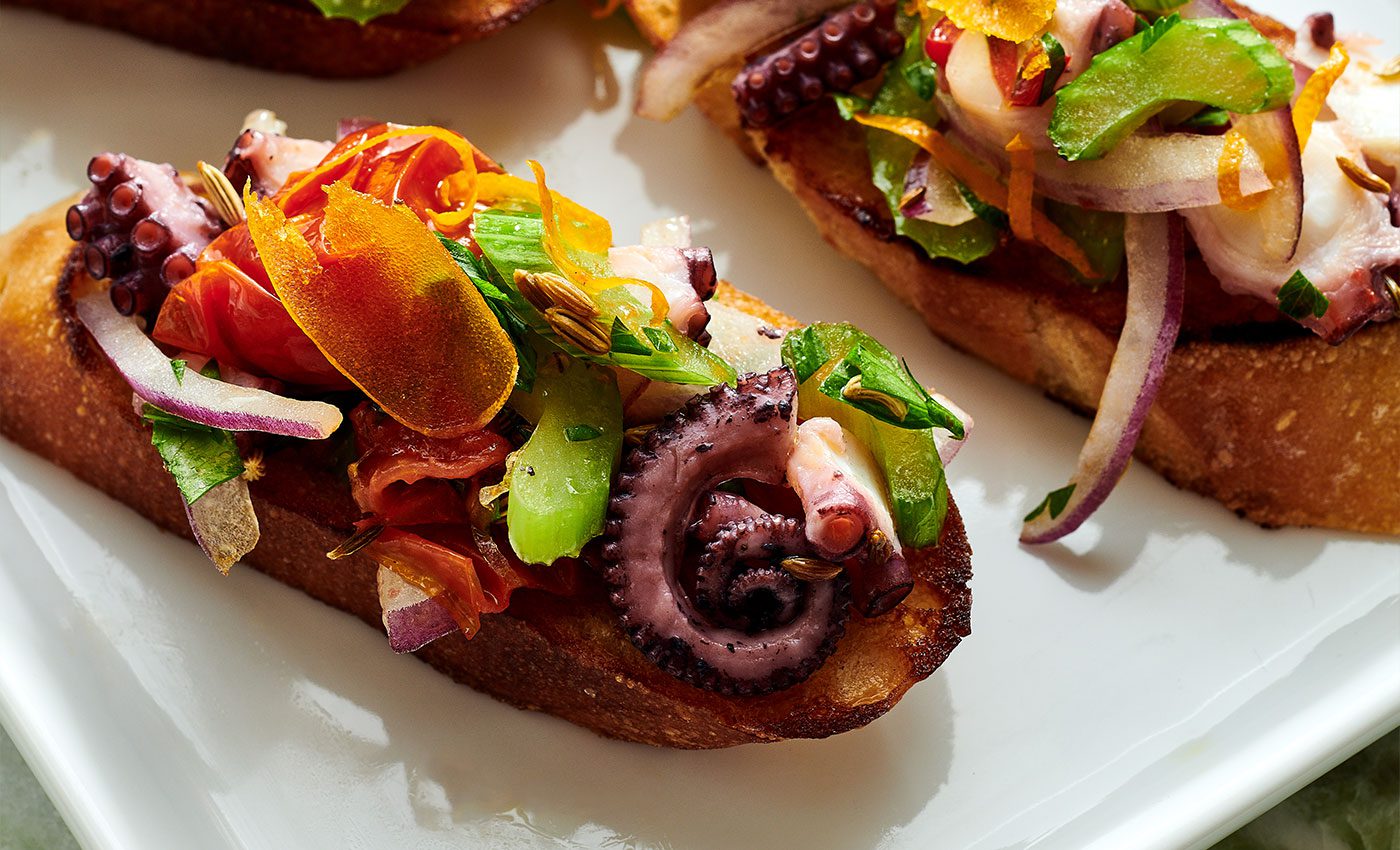 Spanish Octopus Bruschetta With Bottarga | Sysco Foodie